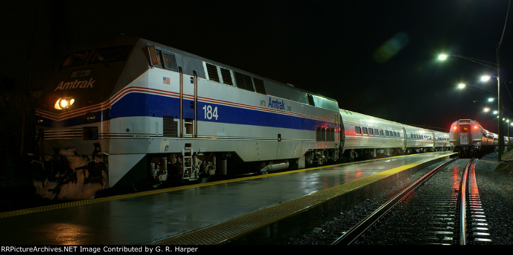 AMTK 184 alone on a nearly ten-hour late southbound Crescent.